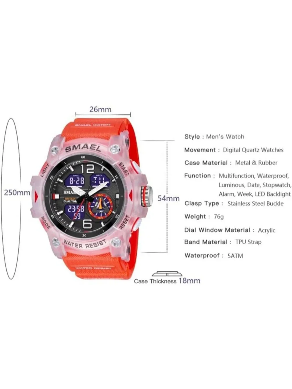 Accessories | Mens Orange Analog Quartz Sshock Waterproof Outdoor ...